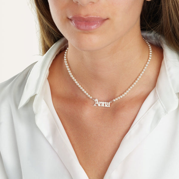Old English Full Pearls Name Necklace